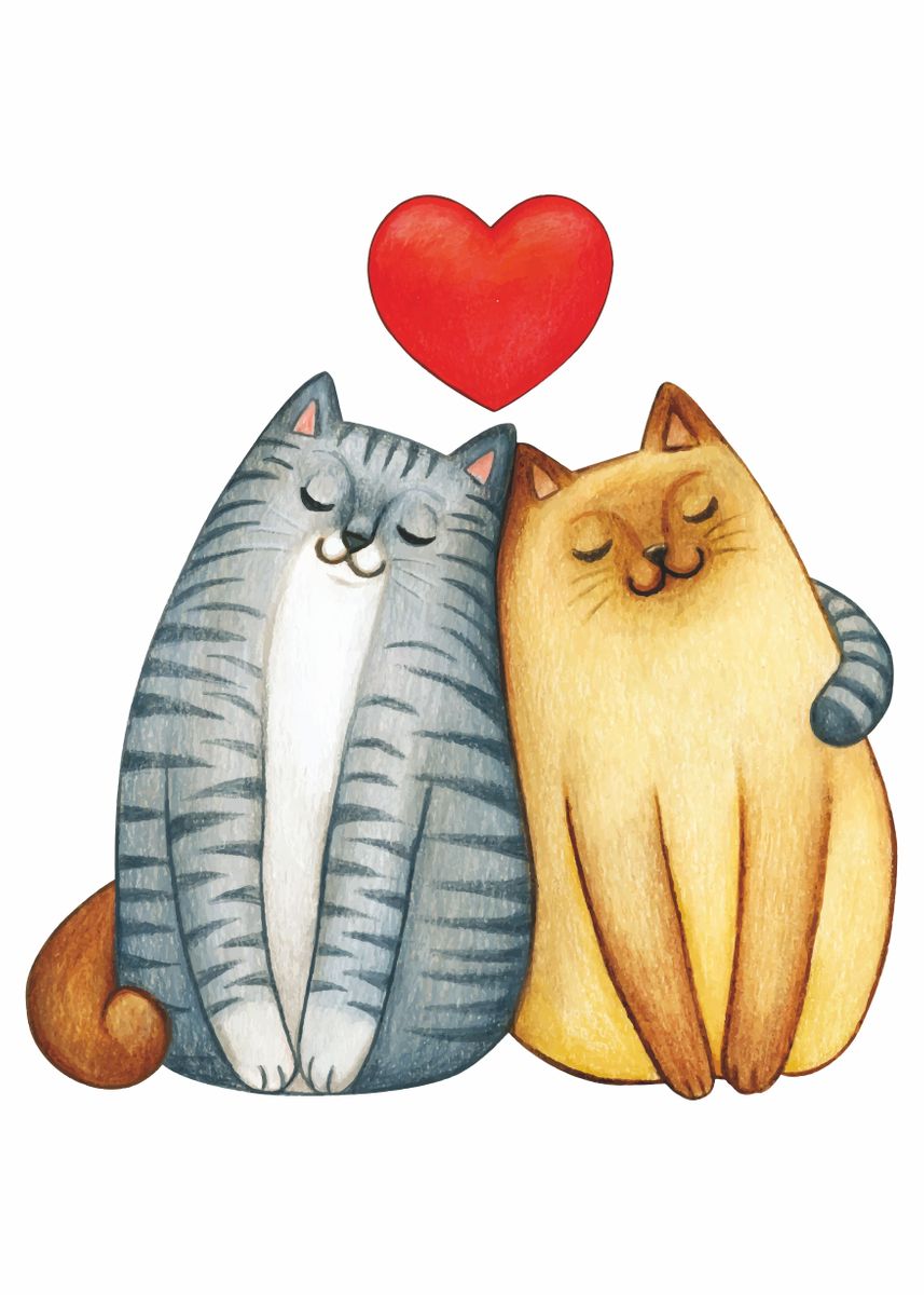 'Cat Love' Poster, picture, metal print, paint by G Design | Displate