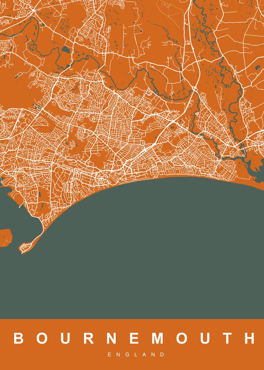 'Map BOURNEMOUTH ENGLAND ' Poster, picture, metal print, paint by ...