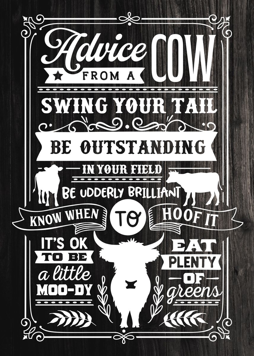 'Farmhouse Rules Cow' Poster, picture, metal print, paint by Stefan ...