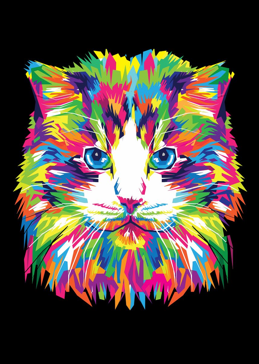 'Colorful Abstract Cat' Poster, picture, metal print, paint by crbn ...