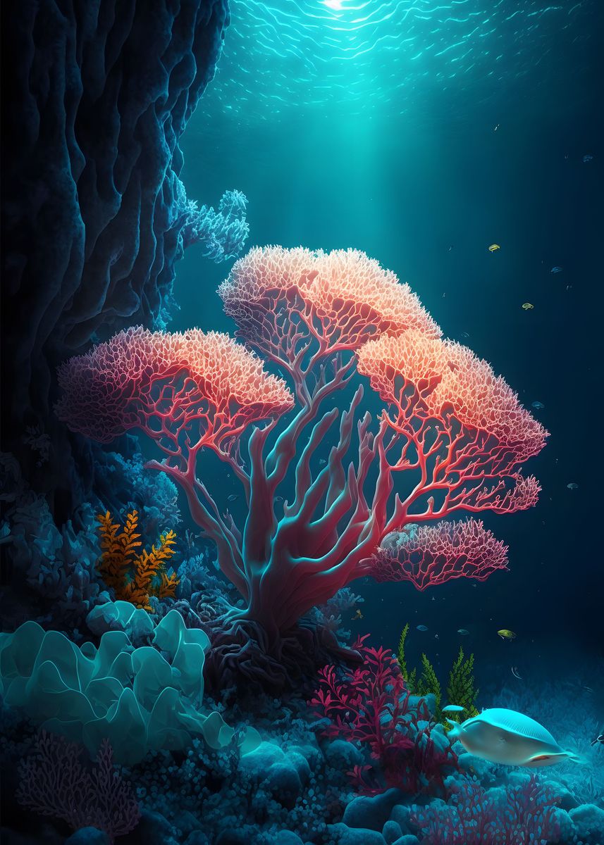 'Coral Reef' Poster, picture, metal print, paint by David Godbehere ...