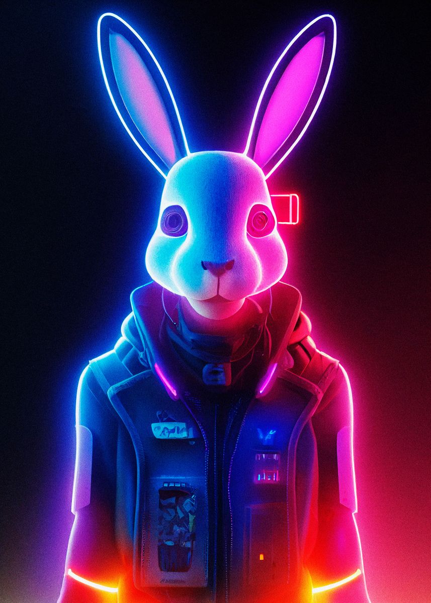 'anthromorphic neon bunny' Poster, picture, metal print, paint by Metal ...