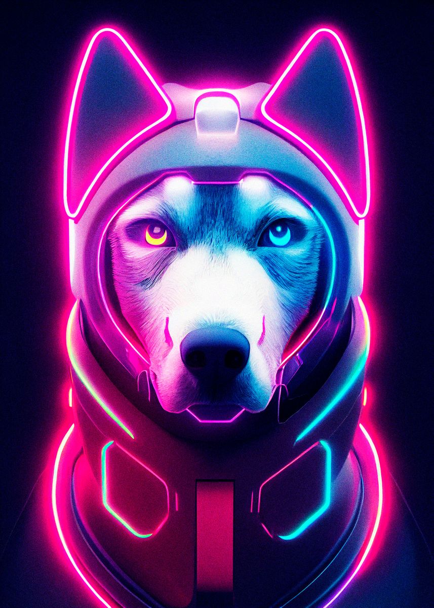 'anthromorphic neon Dog' Poster, picture, metal print, paint by Limited ...