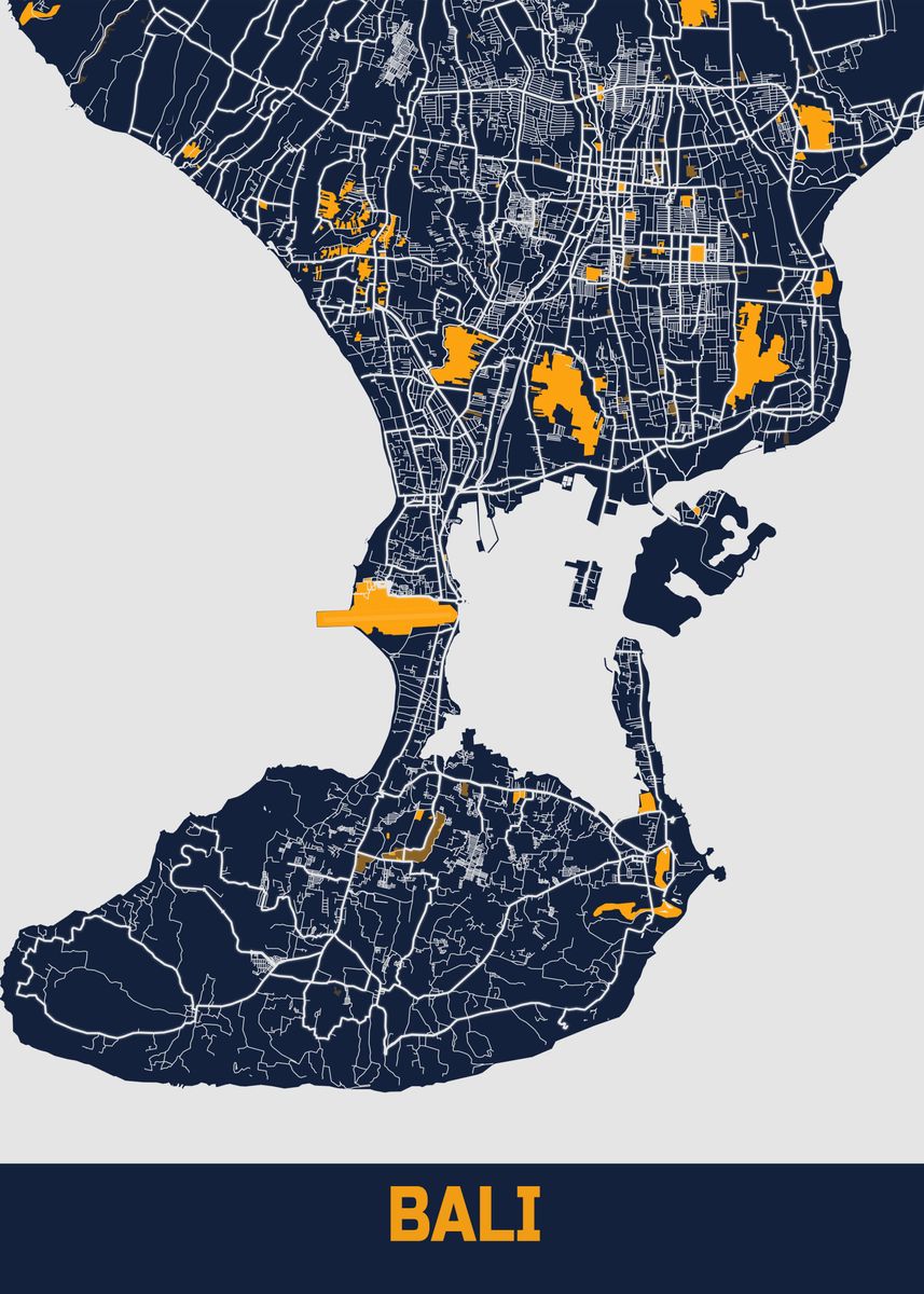 'Bali City Map' Poster, picture, metal print, paint by Nae | Displate