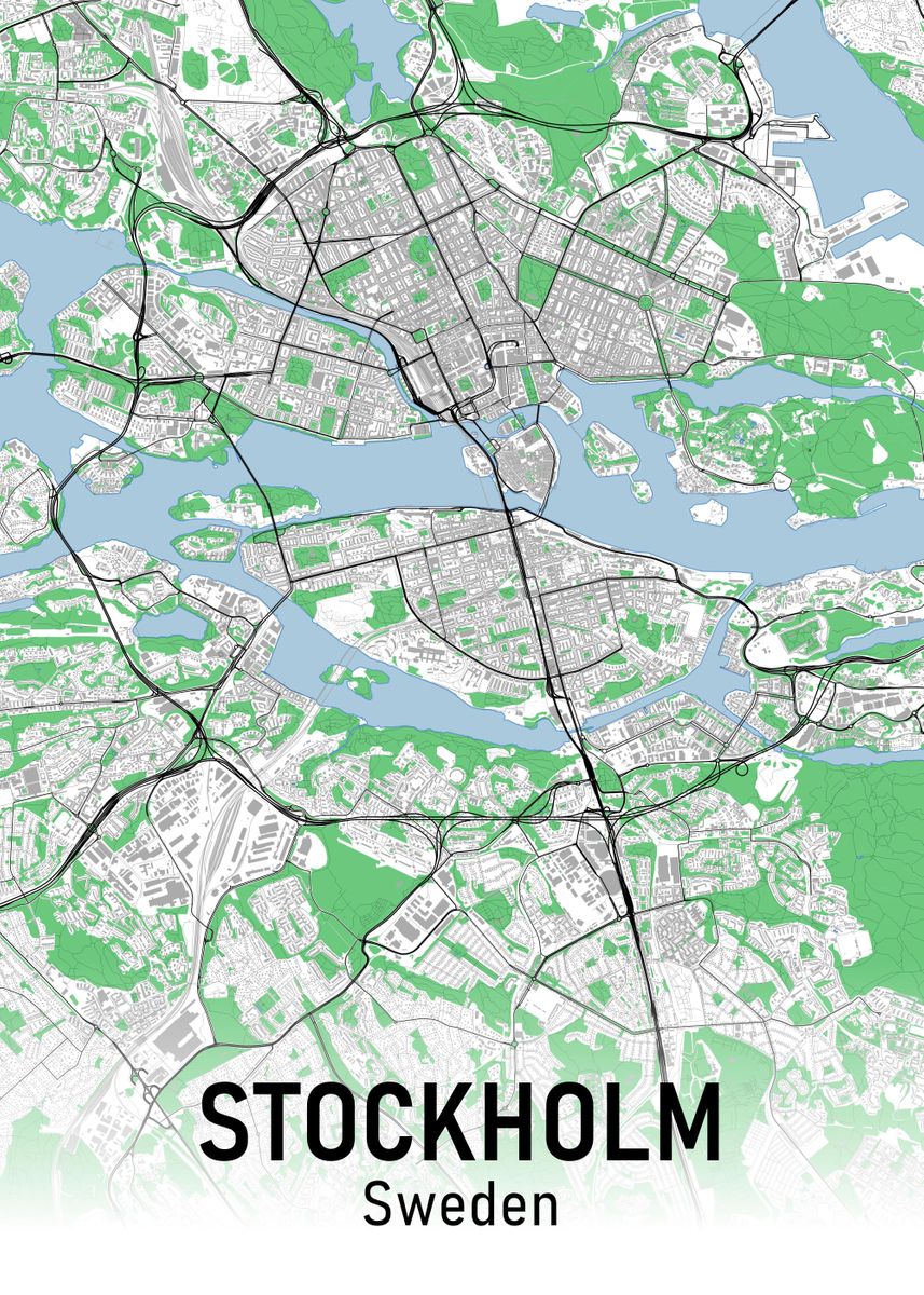 'Stockholm City Map' Poster, picture, metal print, paint by TomGeo ...
