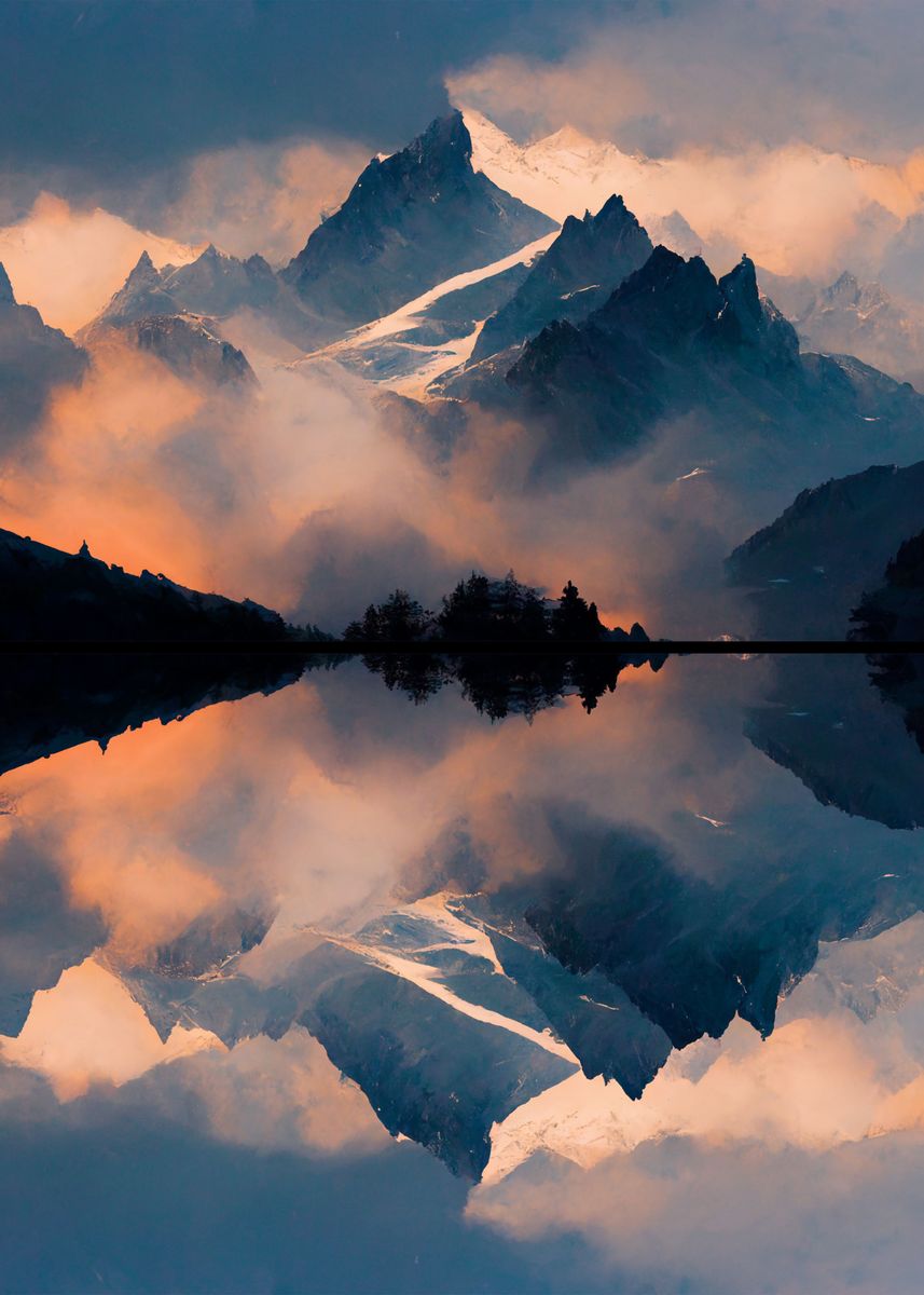 'Sunset Snow Mountain' Poster, picture, metal print, paint by Stefan ...