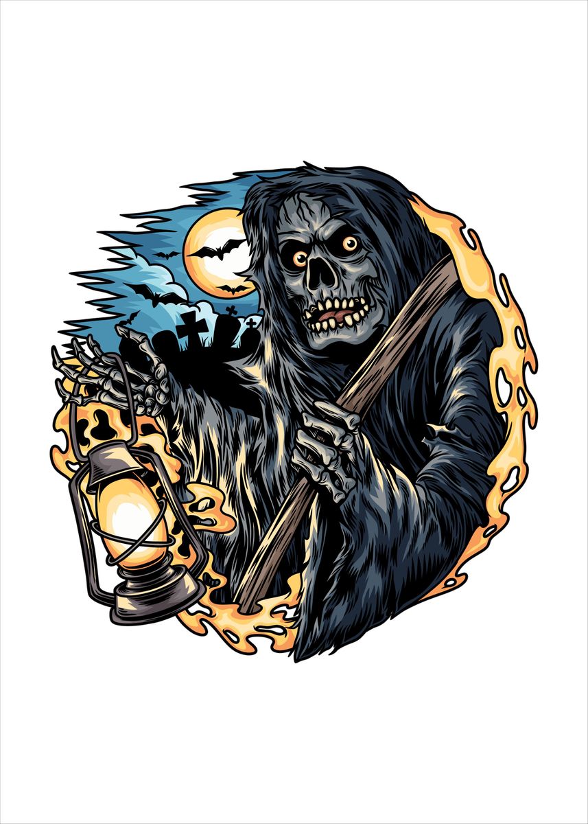 'Grim Reaper Lantern' Poster, picture, metal print, paint by hendra ...