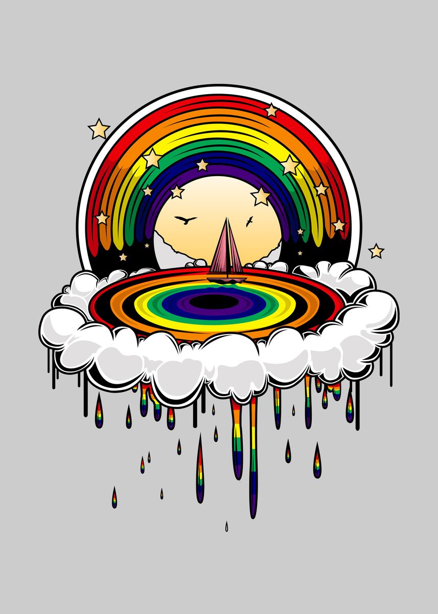 'Rainbow Rain' Poster, picture, metal print, paint by Adamzworld | Displate