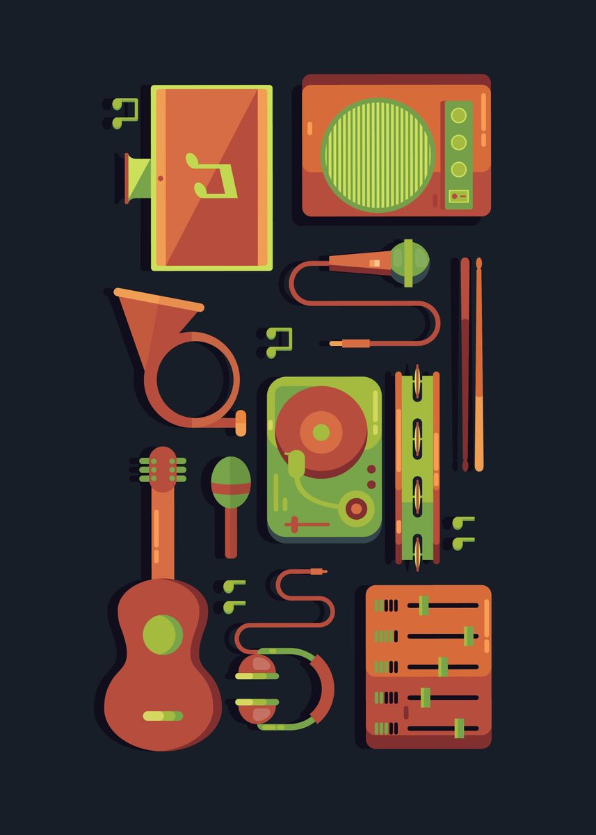 'music instrument' Poster, picture, metal print, paint by Selja Cute ...