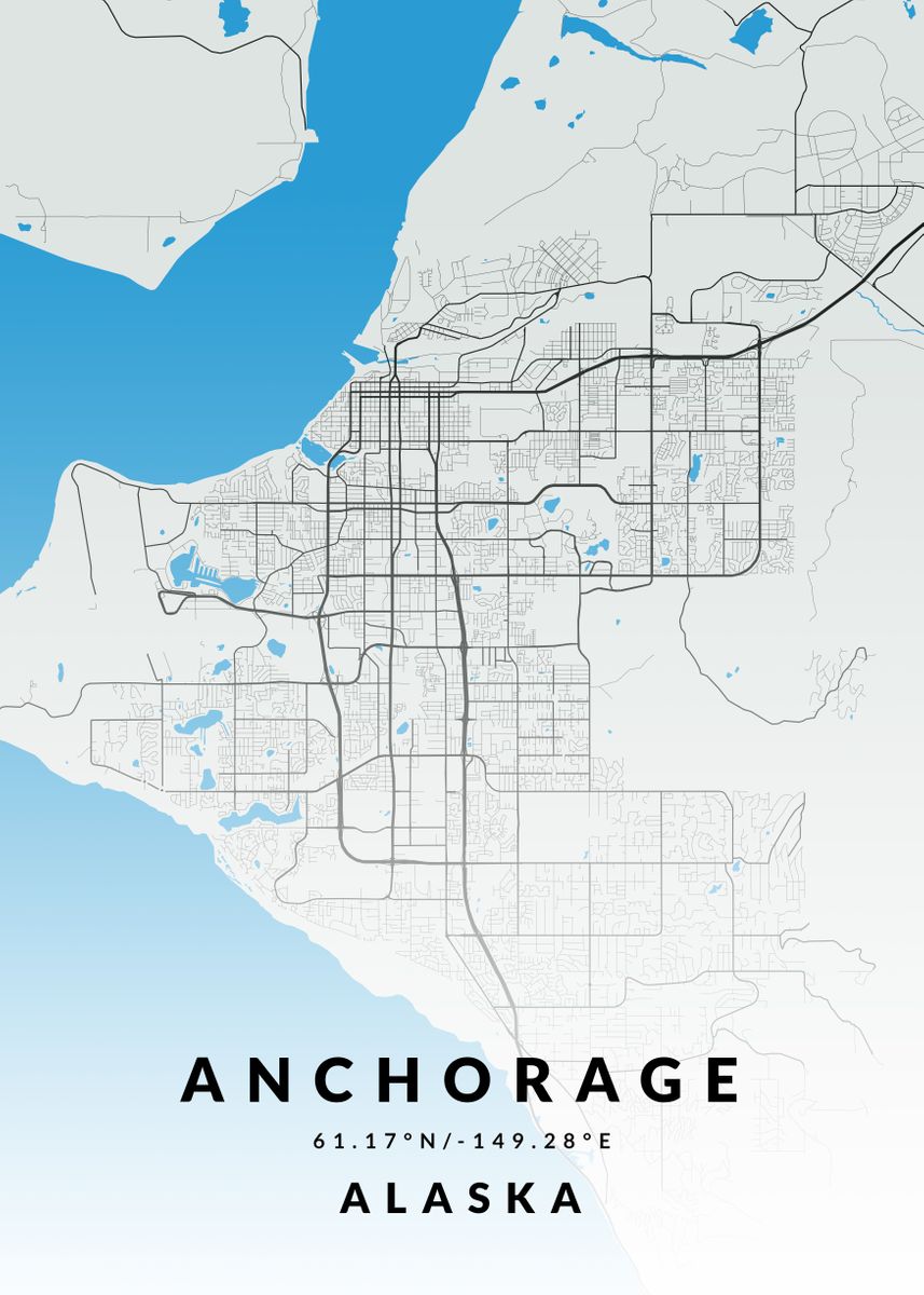 'Anchorage City Map' Poster, picture, metal print, paint by NoLapan ...
