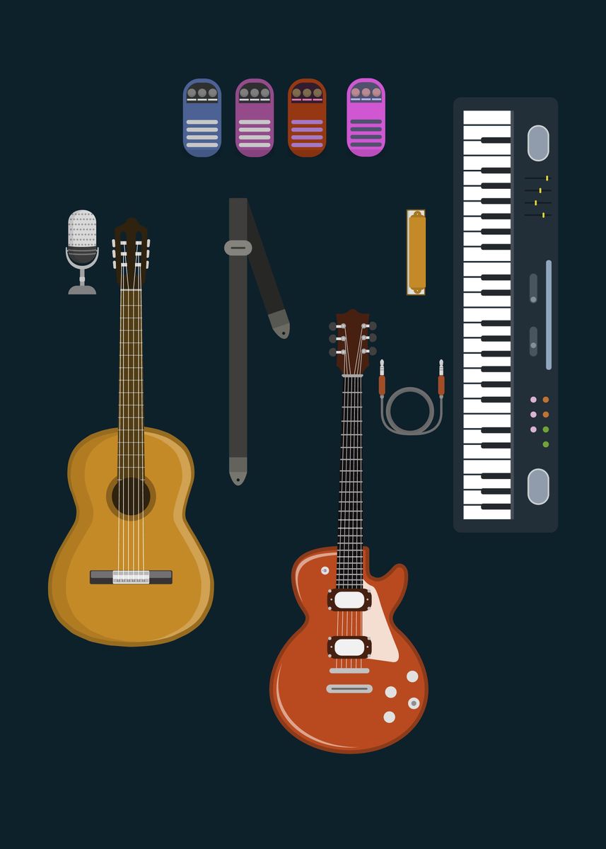 'music instrument' Poster, picture, metal print, paint by Selja Cute ...