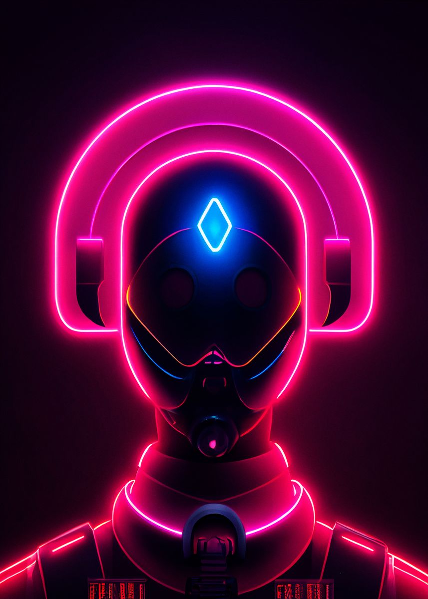 'commander cyborg neon' Poster, picture, metal print, paint by Metal ...