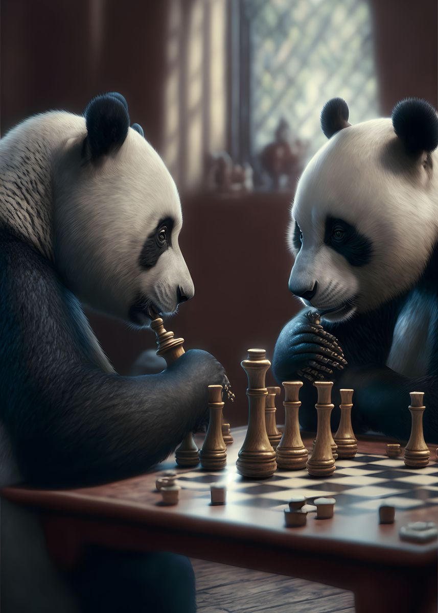 'Panda Bears playing Chess' Poster, picture, metal print, paint by ...