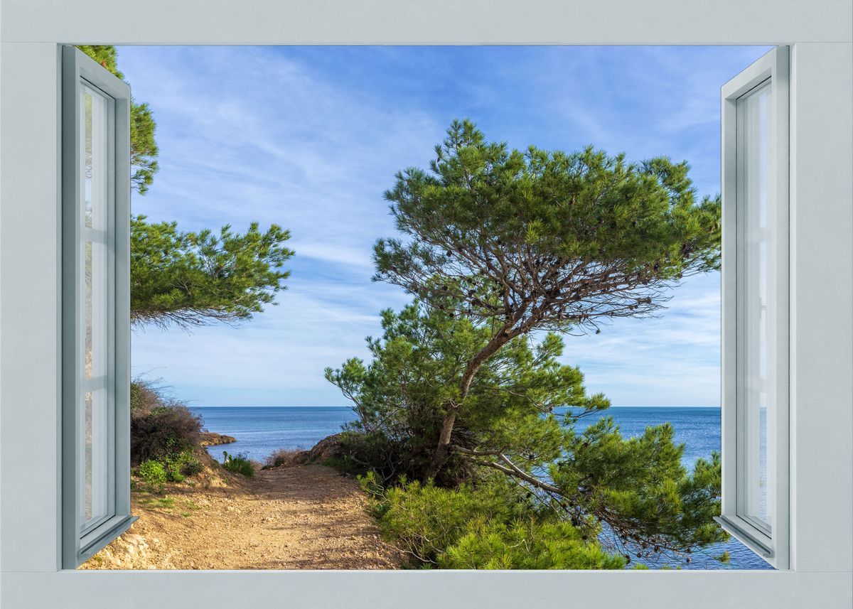 'Open window view landscape' Poster by Vicen | Displate