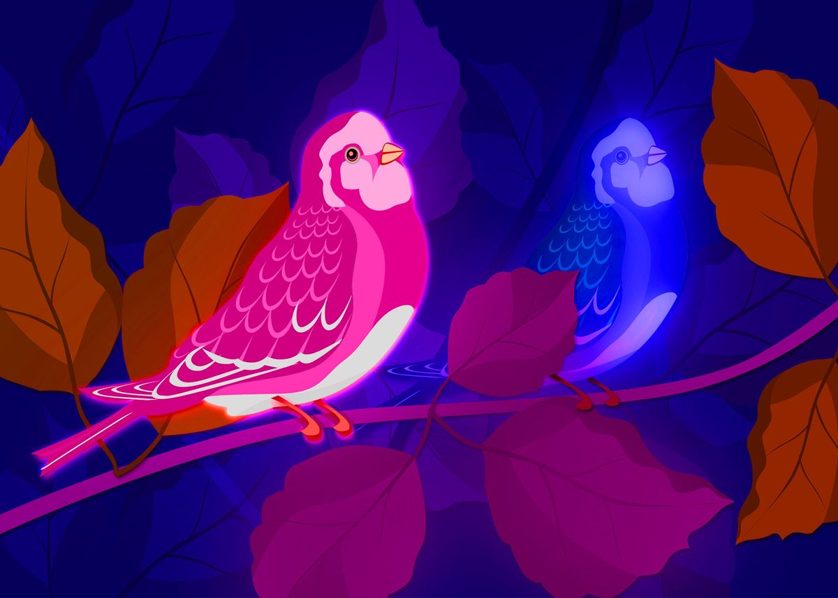 'Blue and Pink Birds' Poster by Masud Ibnu | Displate