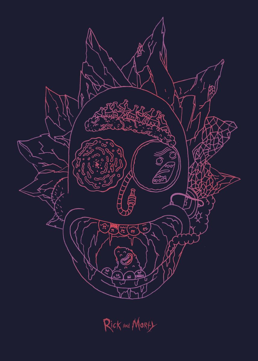'Rick Outline' Poster, picture, metal print, paint by Rick and Morty ...