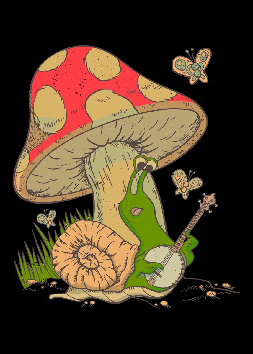 'snail playing musical inst' Poster, picture, metal print, paint by ...