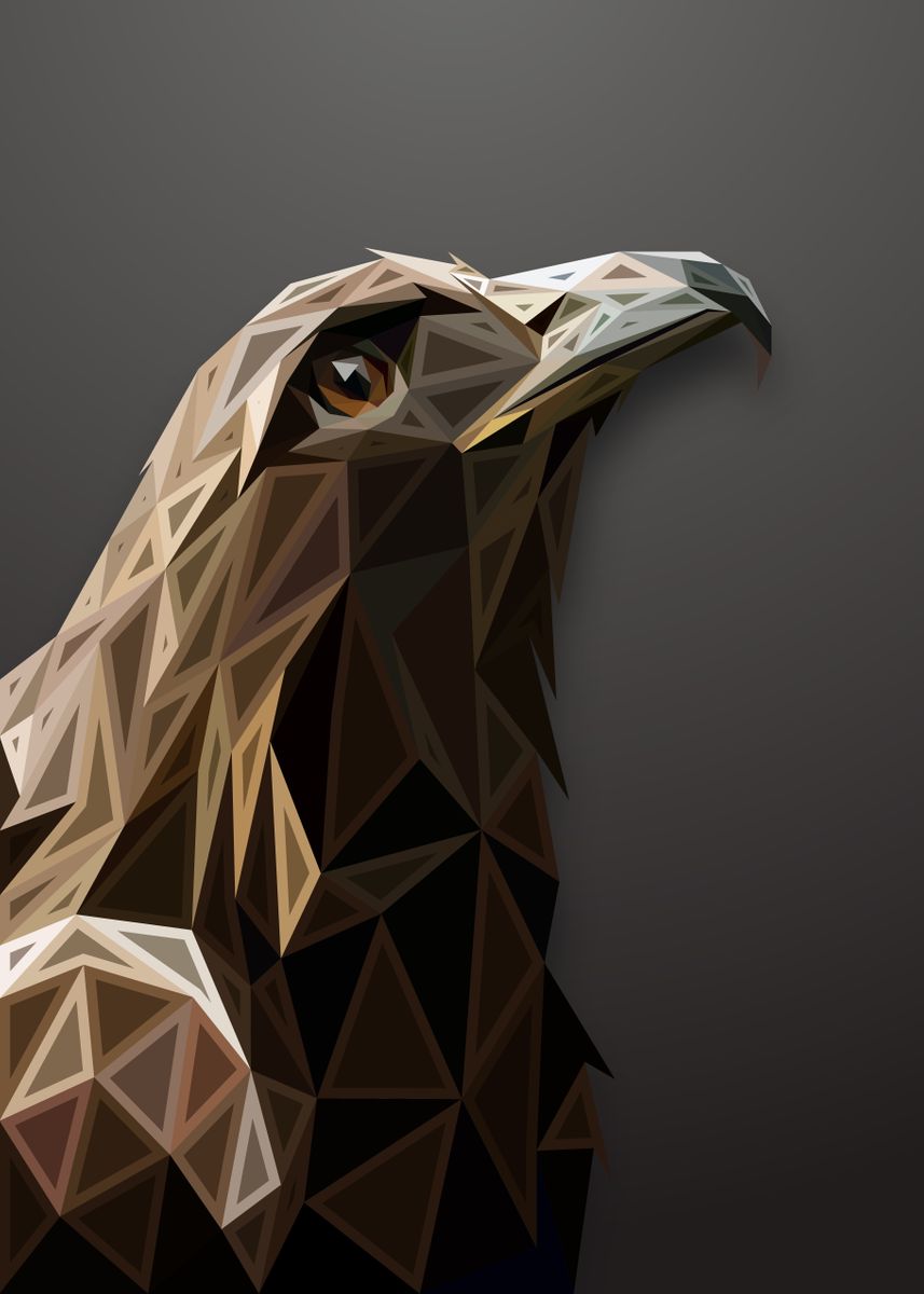 'Sad Eagle Engraved Lowpoly' Poster, picture, metal print, paint by ...
