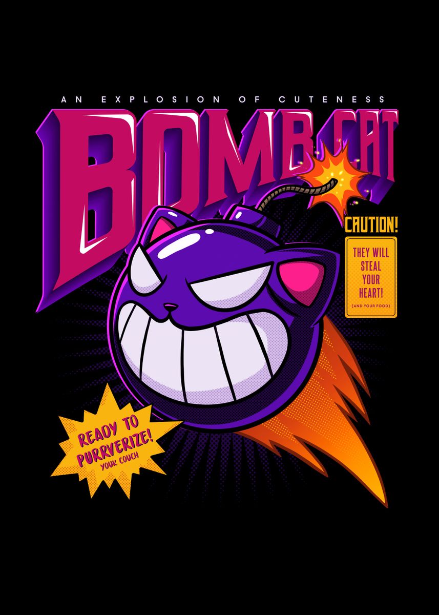 'Bomb Cat' Poster, picture, metal print, paint by Dudinkah | Displate