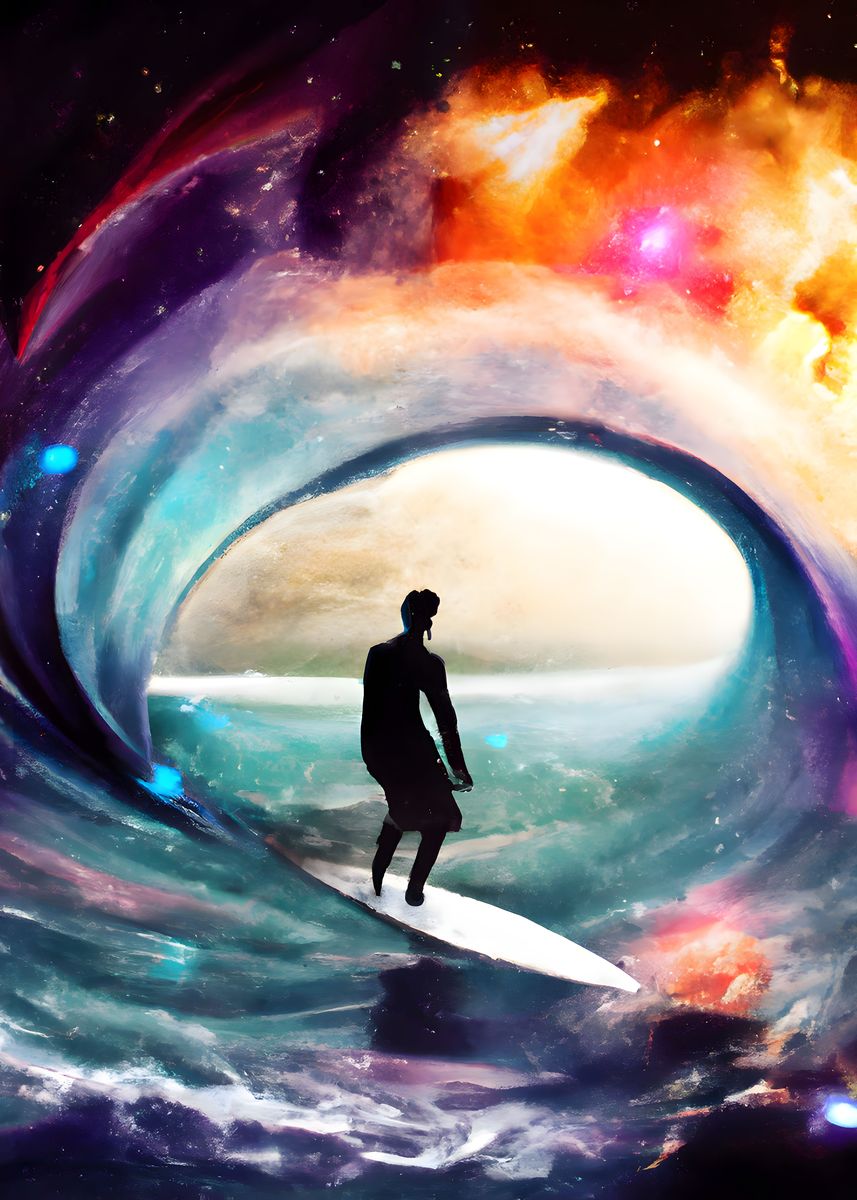 'Cosmic Wave Riding' Poster, picture, metal print, paint by ...