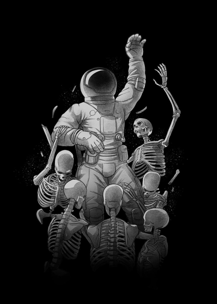 'Astronaut Skeleton Scaping' Poster, picture, metal print, paint by ...