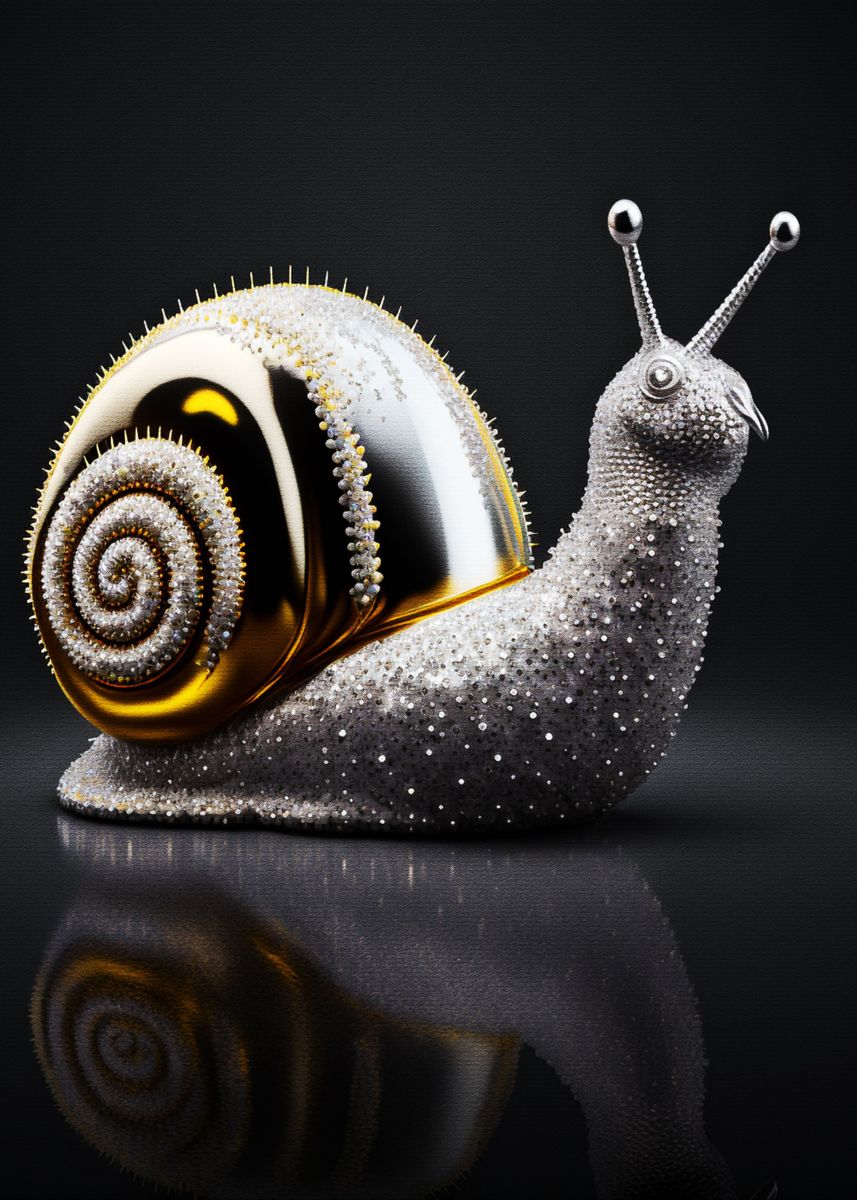 'Sparkling silver snail' Poster, picture, metal print, paint by Muh ...