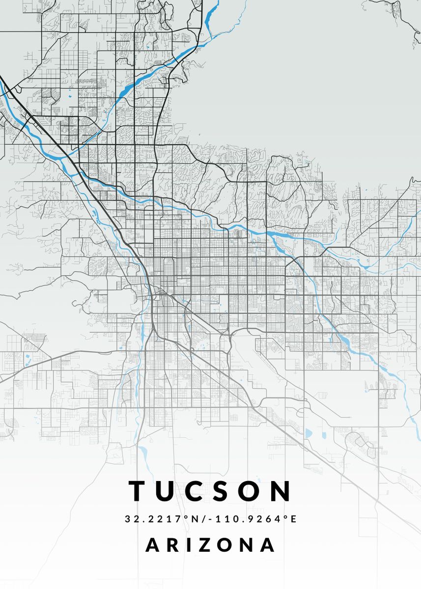 'Tucson City Map' Poster, picture, metal print, paint by NoLapan | Displate