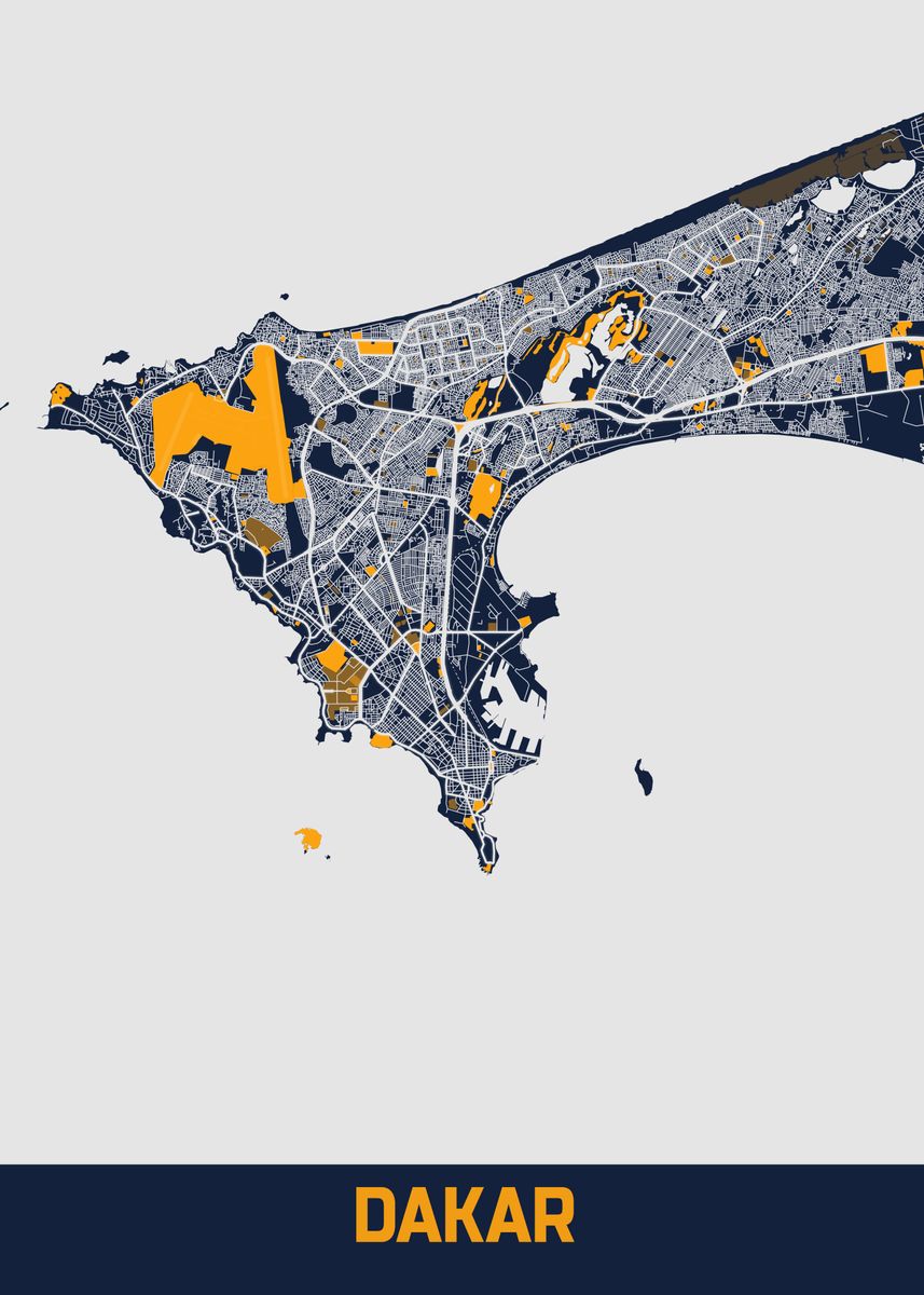 'Dakar City Map' Poster, picture, metal print, paint by Nae | Displate