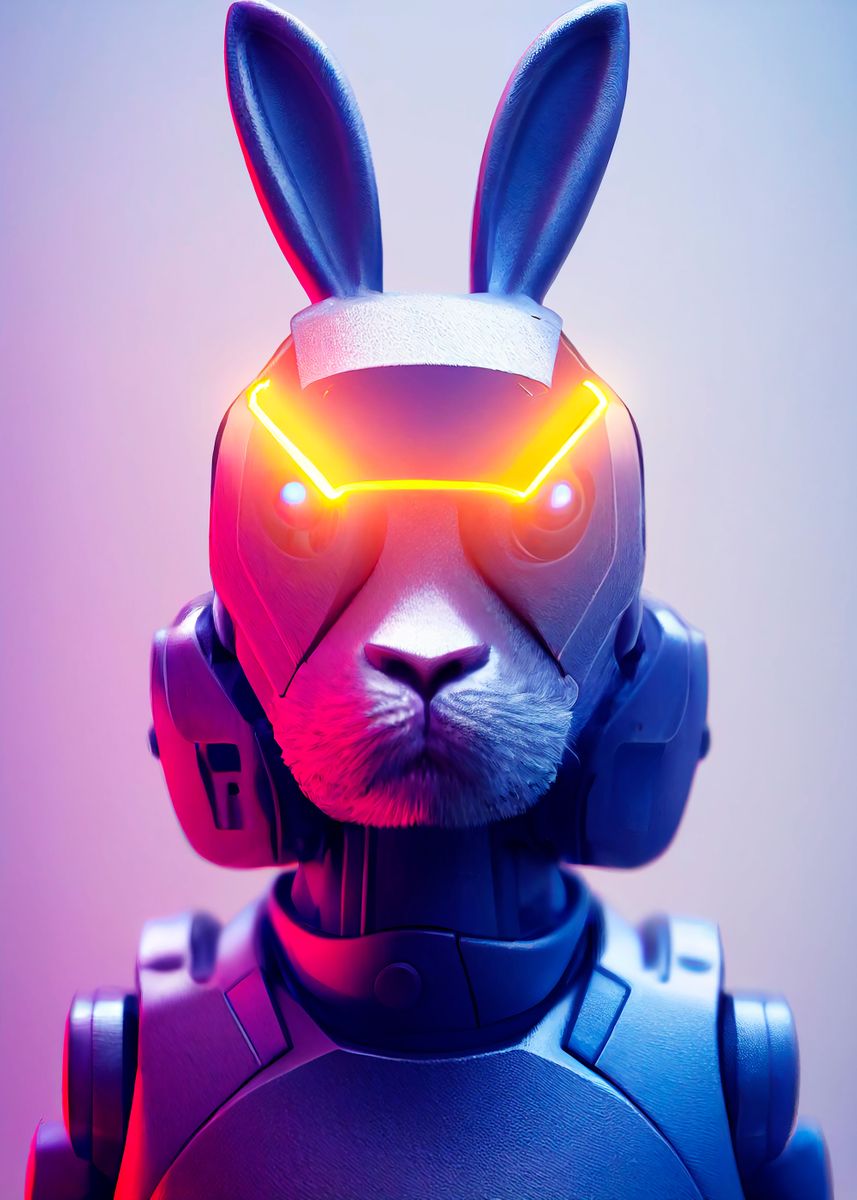 'Rabit cyborg neon animal' Poster, picture, metal print, paint by ...