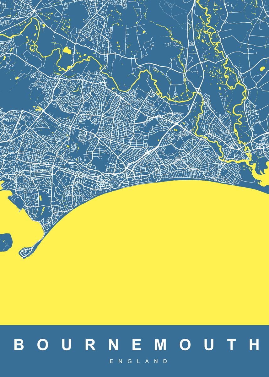 'Map BOURNEMOUTH ENGLAND' Poster, picture, metal print, paint by ...