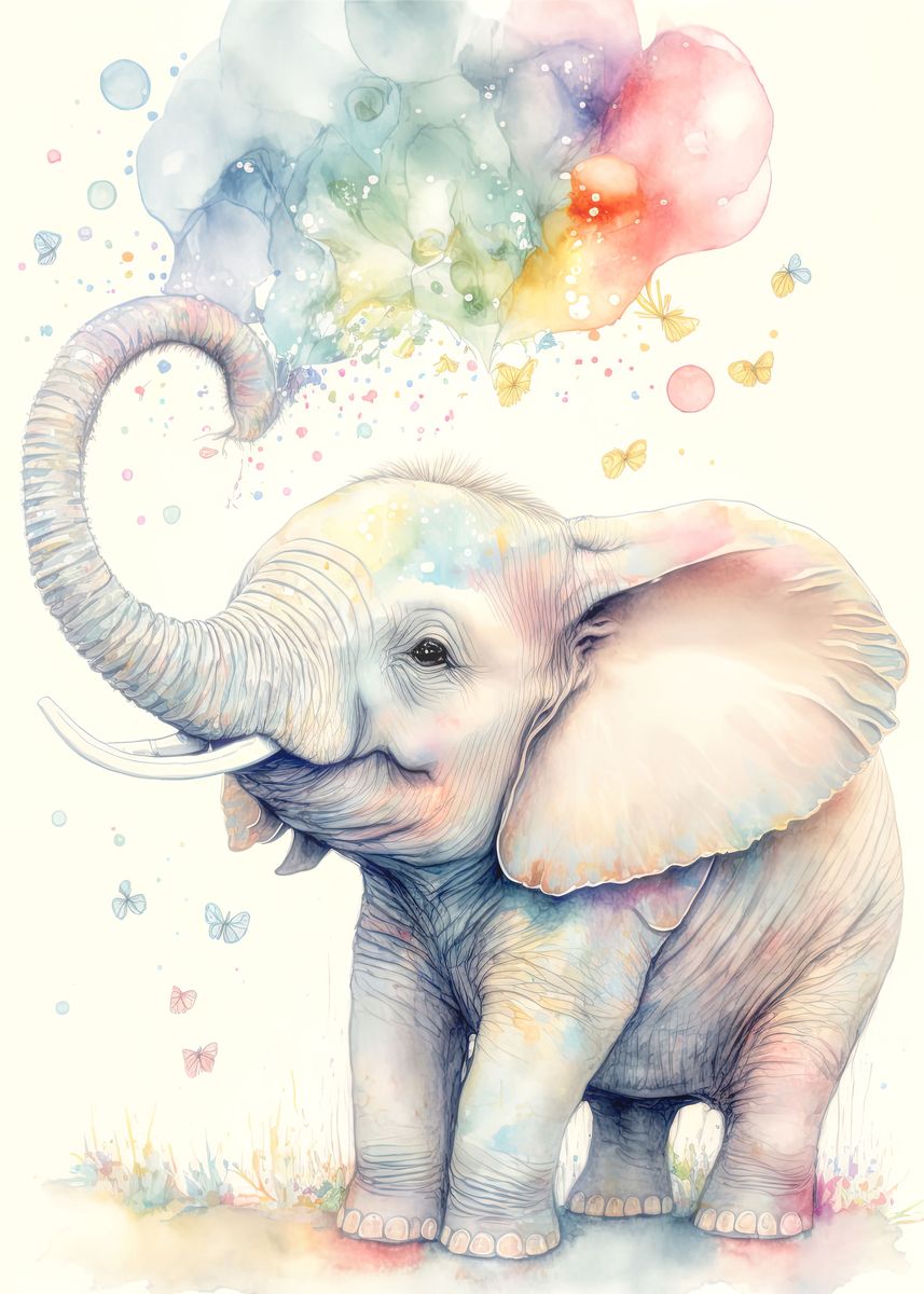 'Cute rainbow Elephant' Poster, picture, metal print, paint by Dolphins ...