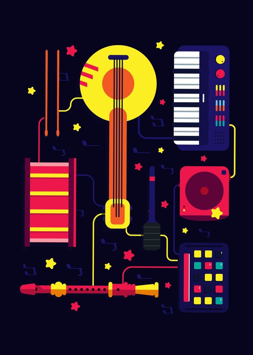 'music instrument' Poster, picture, metal print, paint by Selja Cute ...