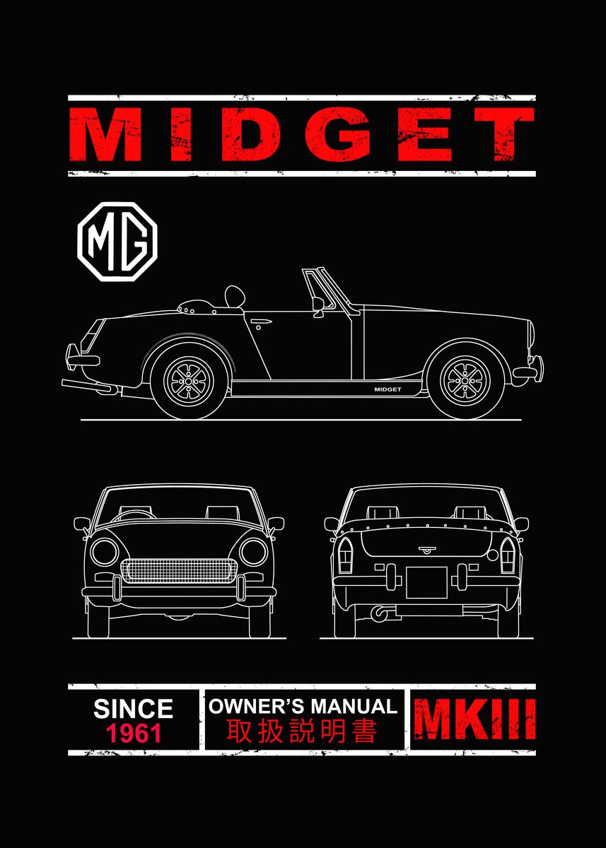 'Blueprint of the MG Midget' Poster, picture, metal print, paint by ...