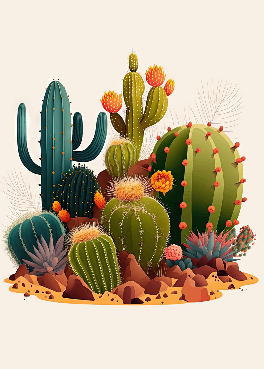 'Cactus Illustration' Poster, picture, metal print, paint by Neo Design ...