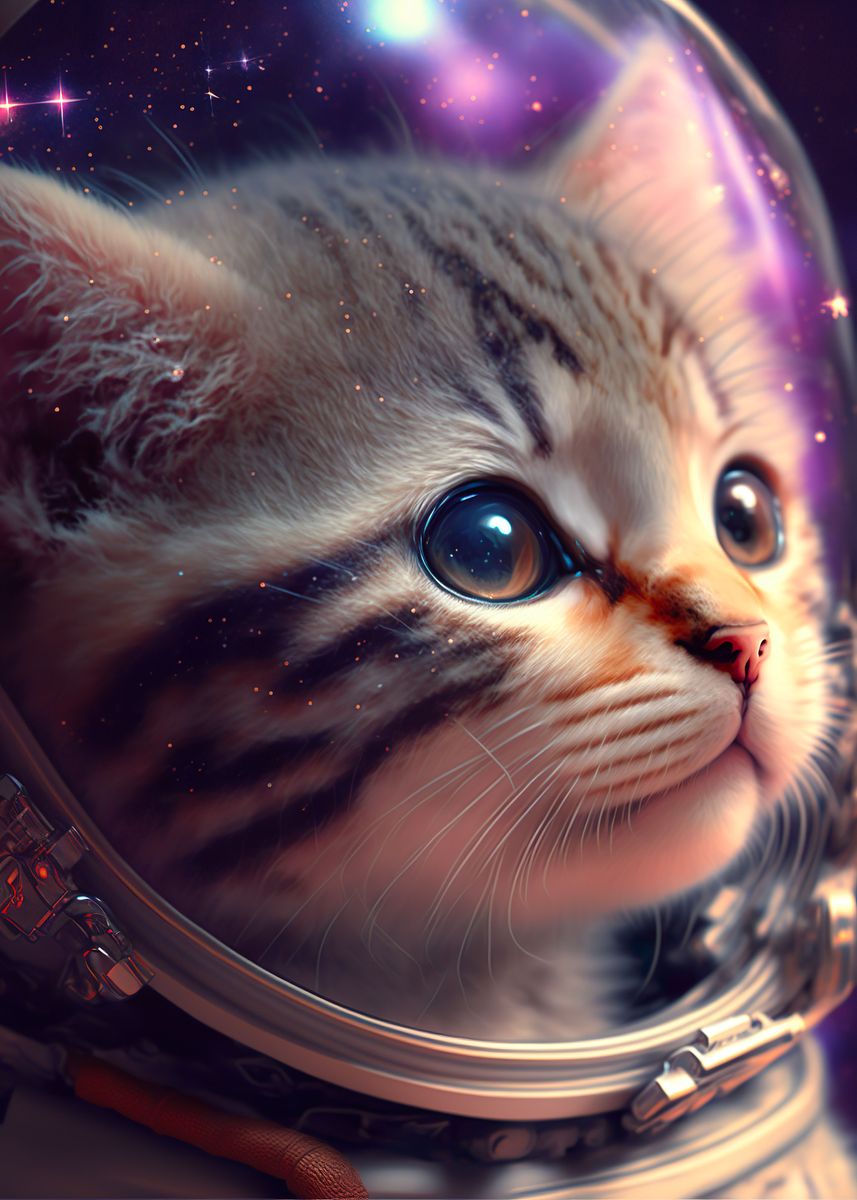 'Baby Cat Astro Portrait' Poster, picture, metal print, paint by Cris ...