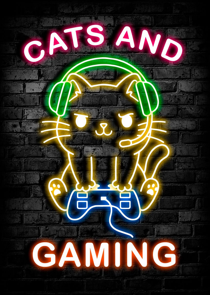 'Cats and Gaming ' Poster, picture, metal print, paint by Metal Posters ...