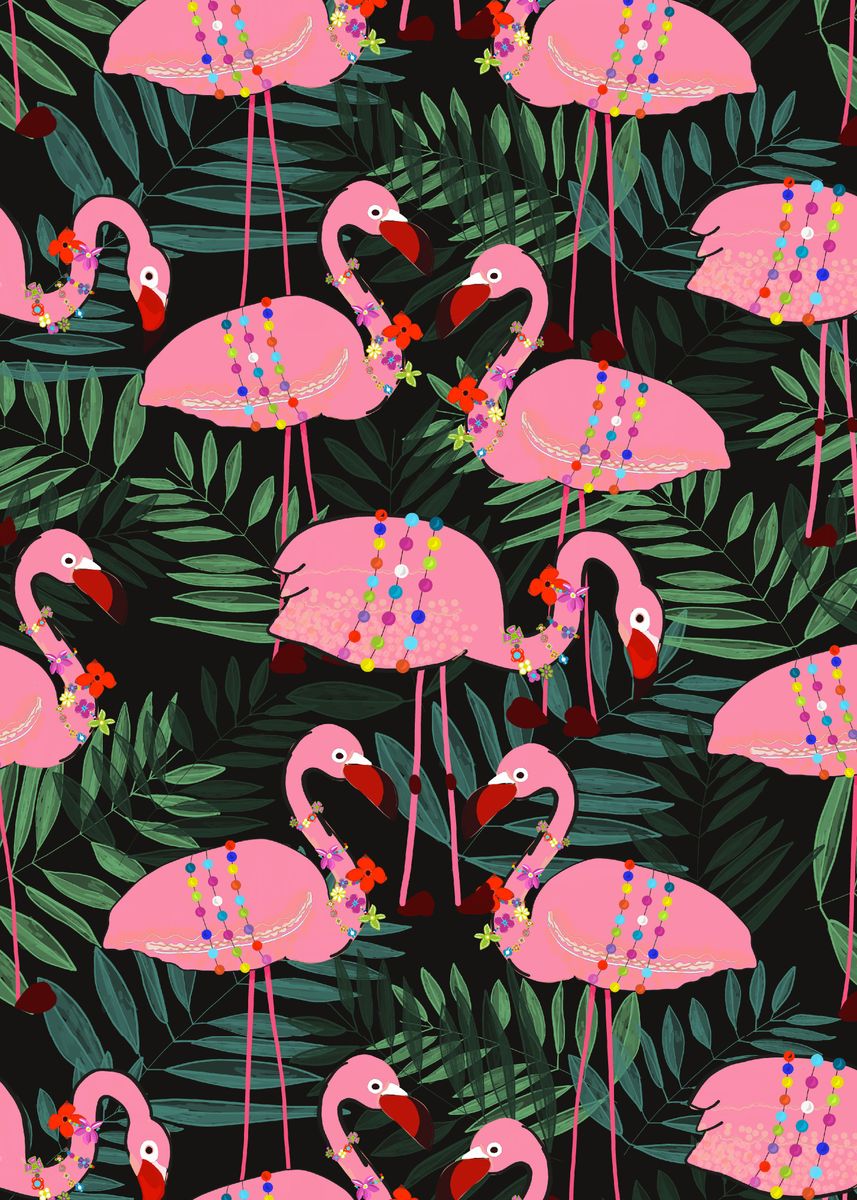 'Flamingo with flowers ' Poster by Gulsen Gunel | Displate
