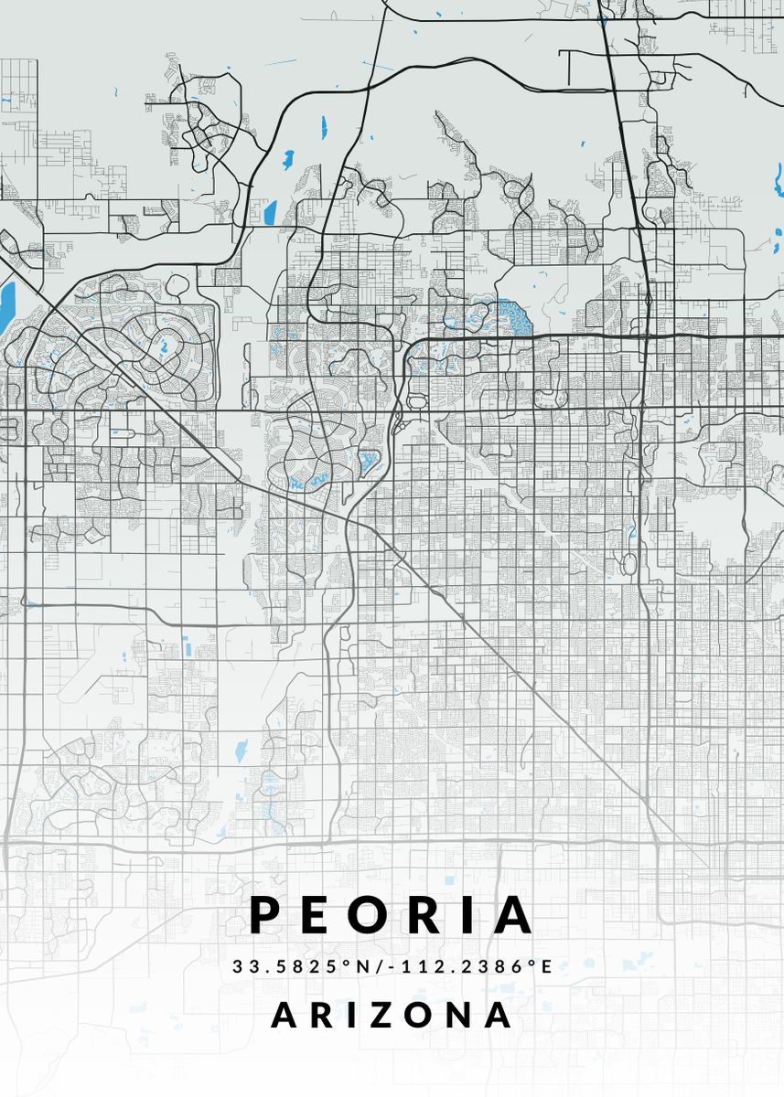 'Peoria City Map' Poster, picture, metal print, paint by NoLapan | Displate