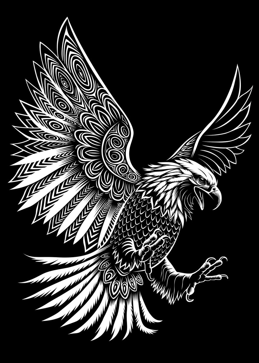 'White eagle flying tribal' Poster, picture, metal print, paint by ...