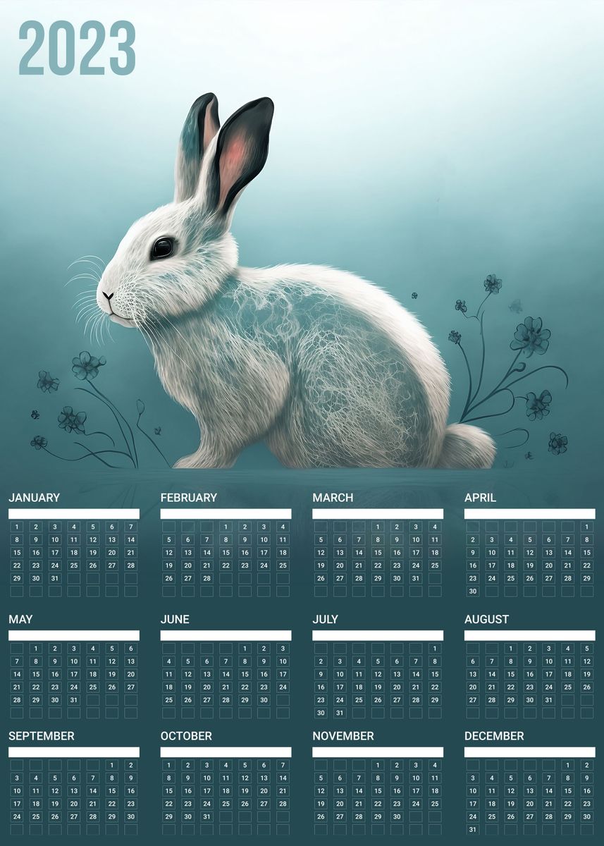 '2023 calendar rabbit' Poster by Anja Johnsen | Displate