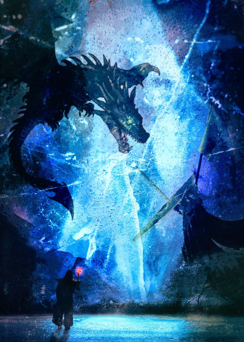 'Frozen Dragon Fight' Poster, picture, metal print, paint by Whez ...