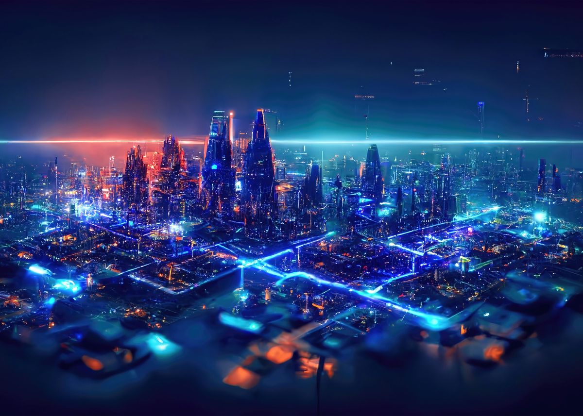 'Cyberpunk Neon City' Poster by 80s Retro | Displate