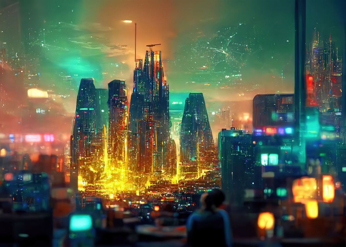 'Cyberpunk Neon City' Poster by 80s Retro | Displate