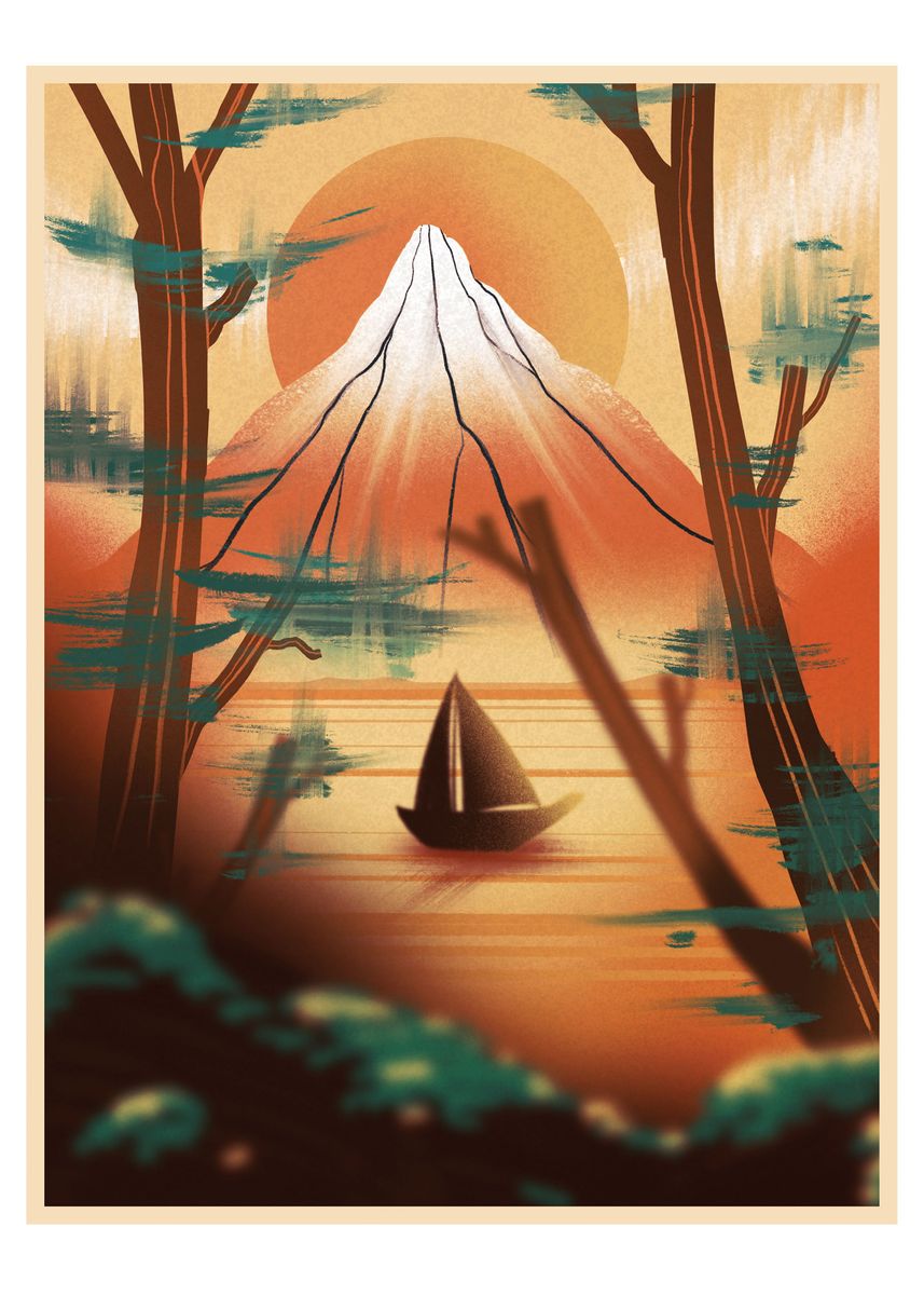 'Mount Fuji' Poster, picture, metal print, paint by Fateh Lahlah | Displate