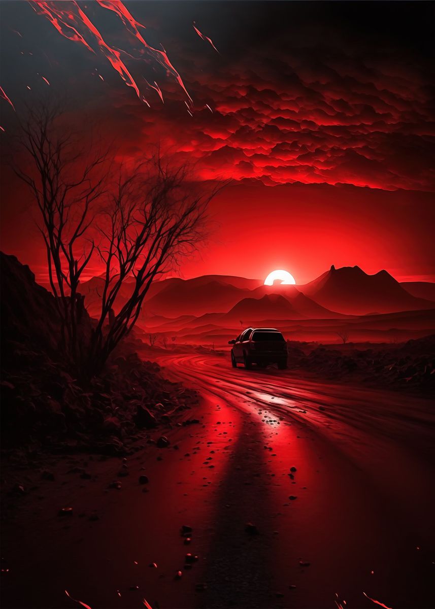'Red Sky at Sunset' Poster, picture, metal print, paint by Fateh Lahlah ...