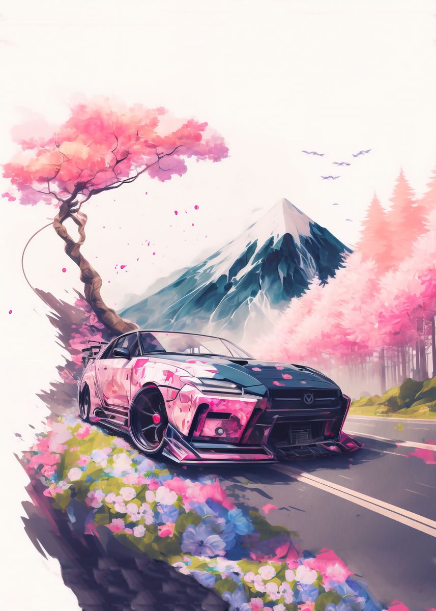 'car sakura flower' Poster, picture, metal print, paint by Travel ...