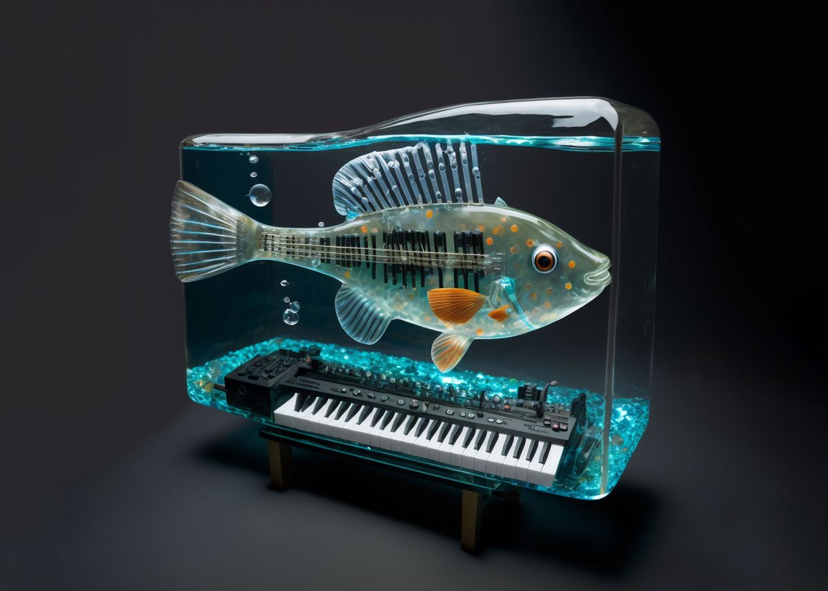 'Fish in Glass with Piano' Poster by Nehar Harpreet | Displate