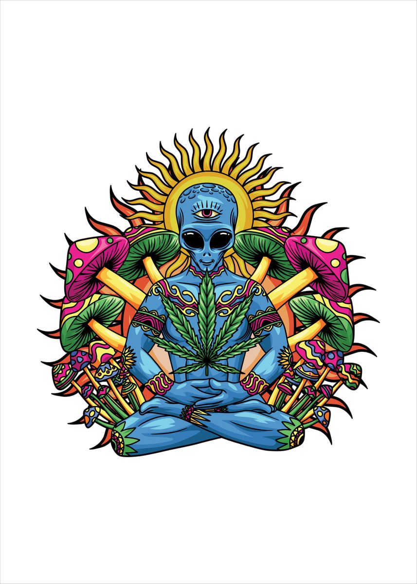 'meditating alien ' Poster, picture, metal print, paint by hendra ...