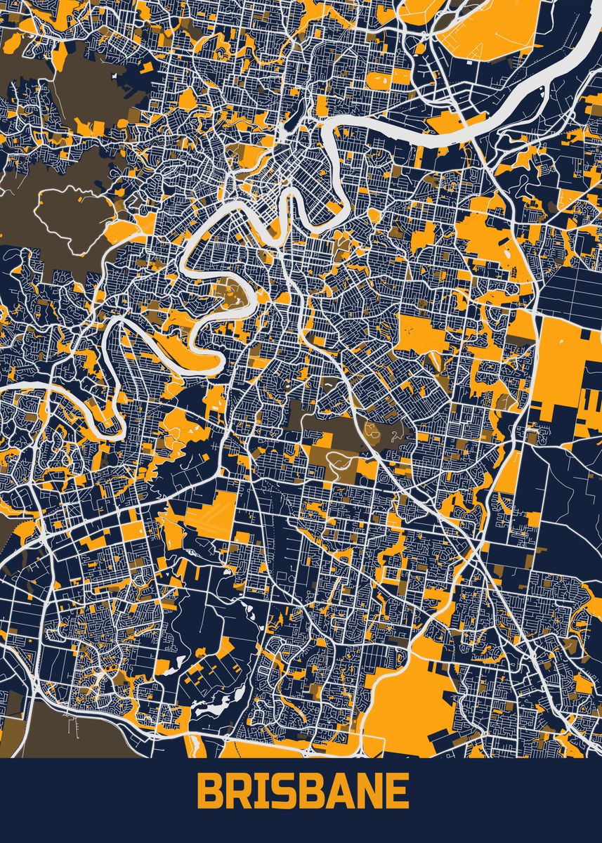 'Brisbane City Map' Poster, picture, metal print, paint by Nae | Displate
