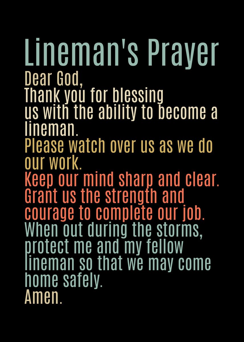 'Electrial Lineman Prayer' Poster by bobbyMC | Displate